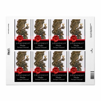 KNIGHT HELMET WITH EAGLE WINGS RED WAX SEAL Wine Label | Zazzle