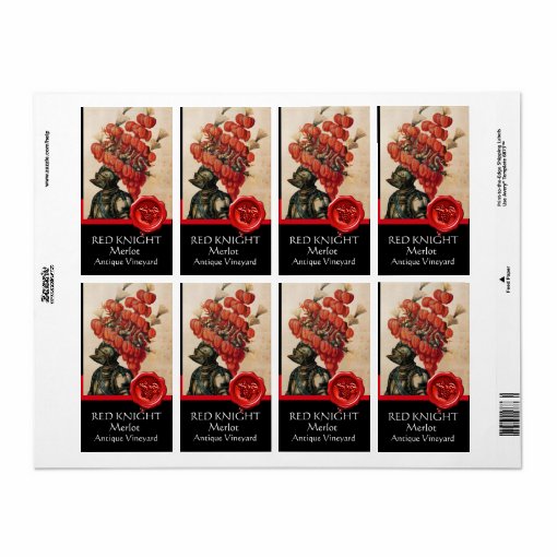 KNIGHT HELMET WITH RED FEATHERS AND WAX SEAL Wine Label | Zazzle