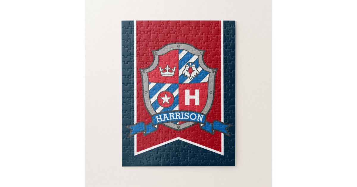 Knight prince crest personalized eagle red blue jigsaw puzzle | Zazzle