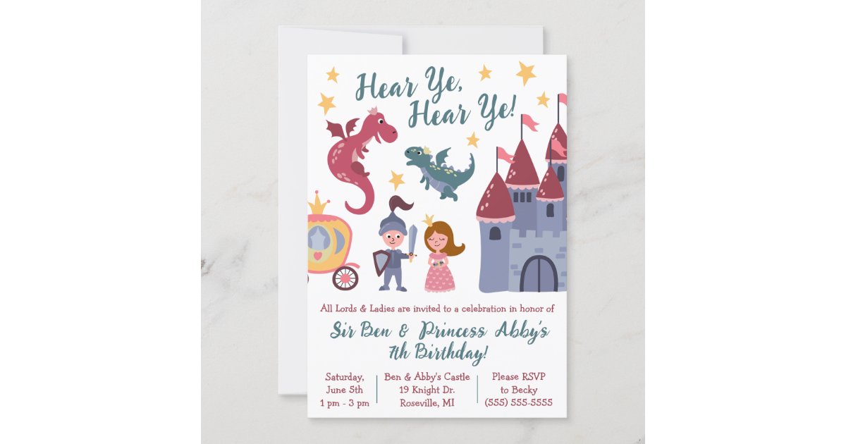 Knight & Princess, Dragon, Castle Birthday Party Invitation | Zazzle