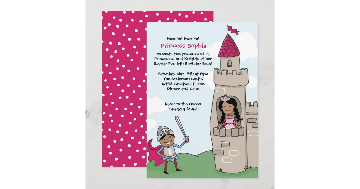 Knight Saves Princess Invitations: Black Hair Invitation | Zazzle
