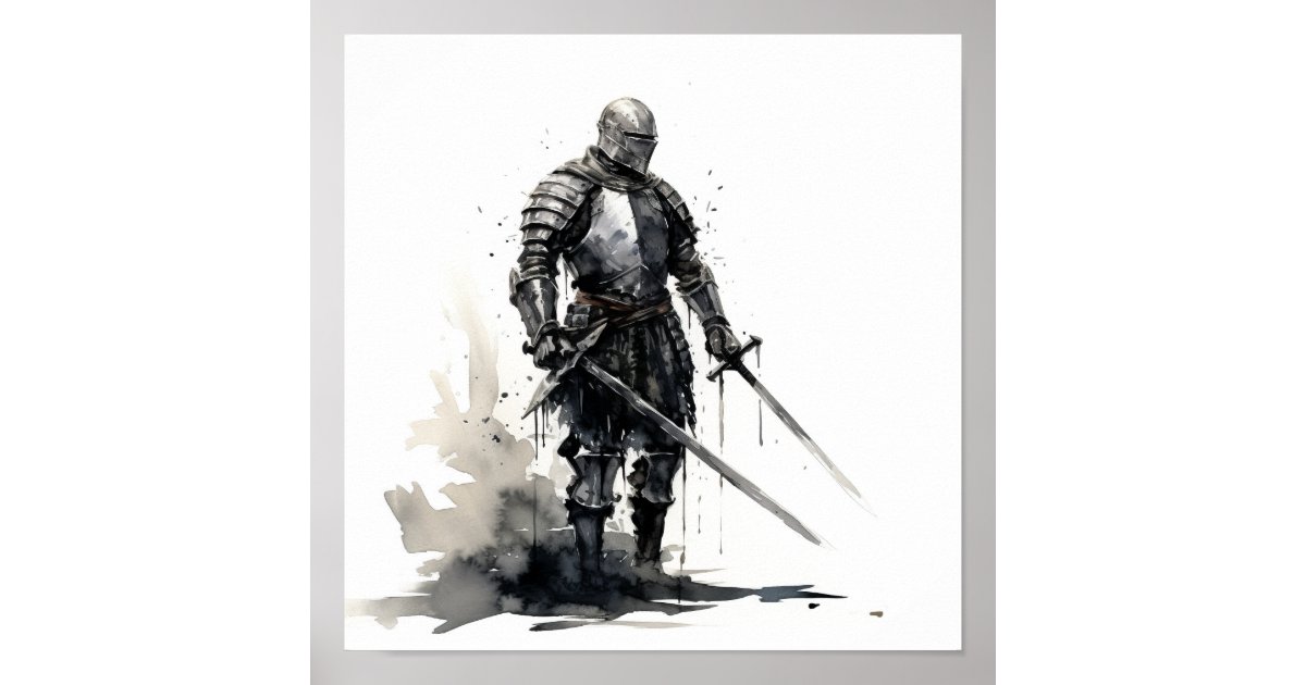 Knight with Sword - Striking Side View Poster | Zazzle