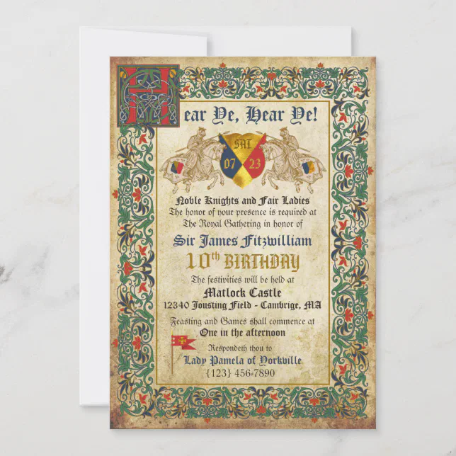 Knights Jousting Medieval Manuscript Birthday Invitation | Zazzle