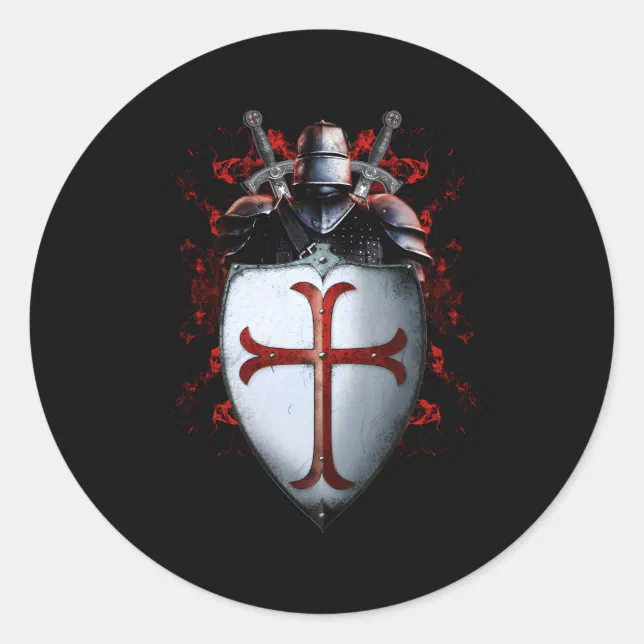 Knights Templar Flag Helmet Cross Sword Classic Round Sticker | Zazzle