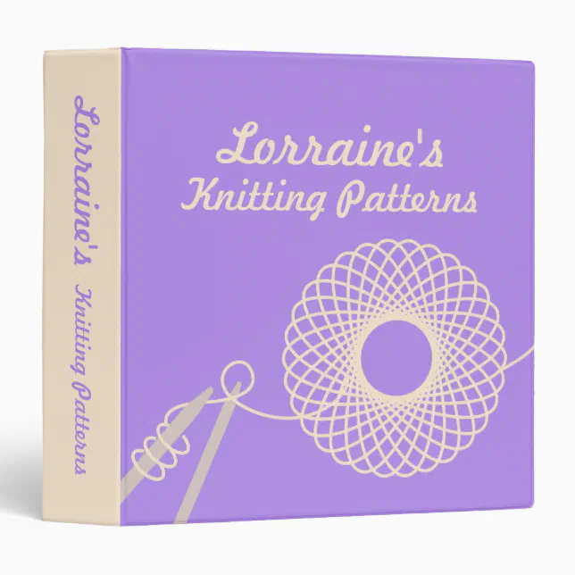 Knitters Knitting patterns purple & cream folder | Zazzle