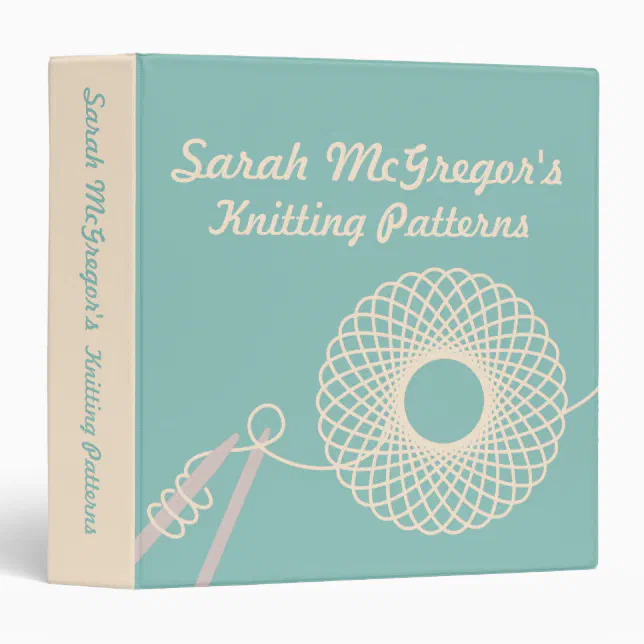 Knitters Knitting yarn pattern teal & cream folder | Zazzle