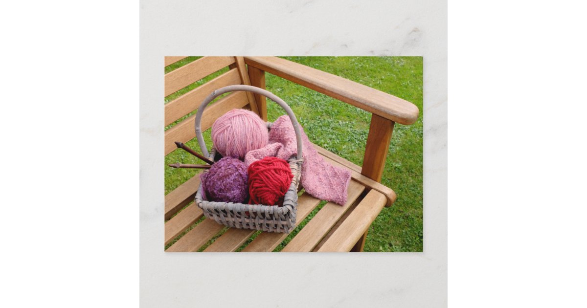 Knitting basket postcard | Zazzle