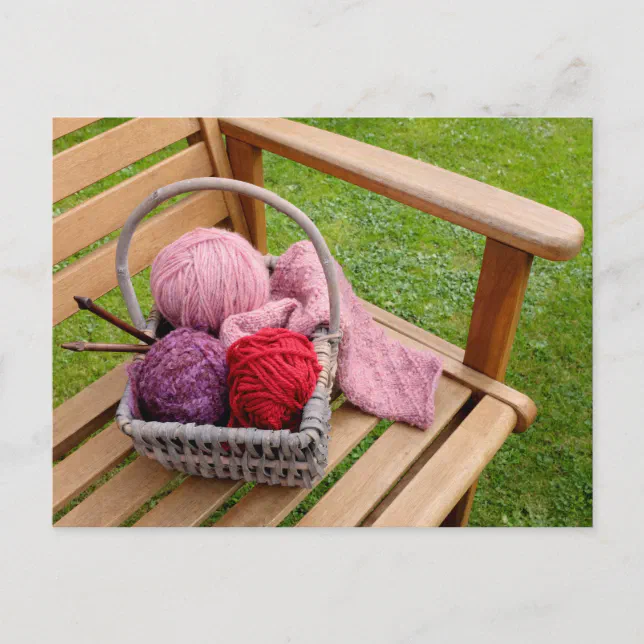 Knitting basket postcard | Zazzle