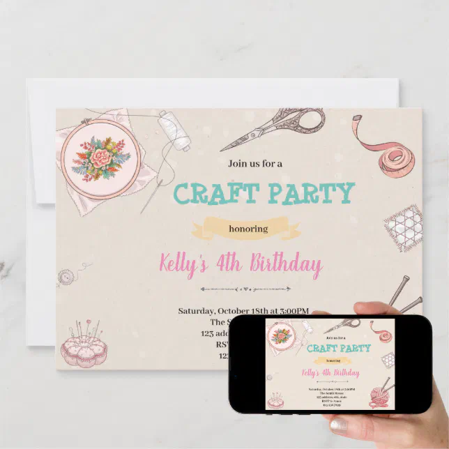 Knitting craft art party Invitation | Zazzle
