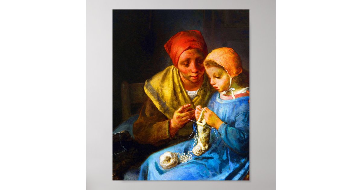Knitting lesson by Jean-François Millet Poster | Zazzle