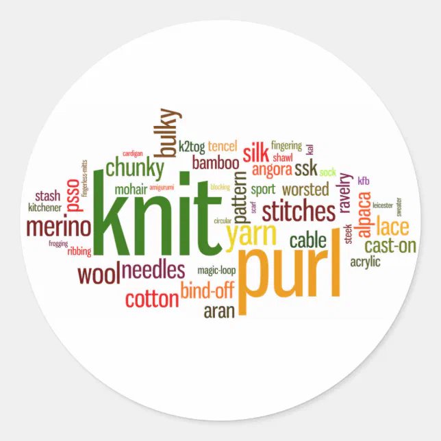 Knitting Lexicon - words for knitters! Knit On! Classic Round Sticker ...