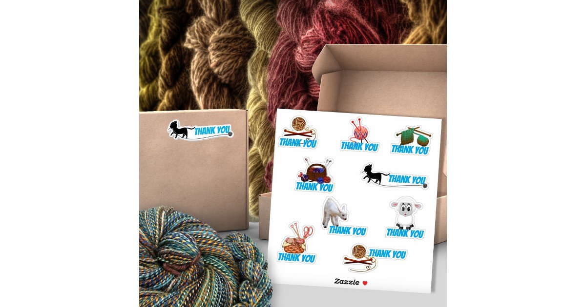 Knitting Themed Customer Thank You Sticker | Zazzle