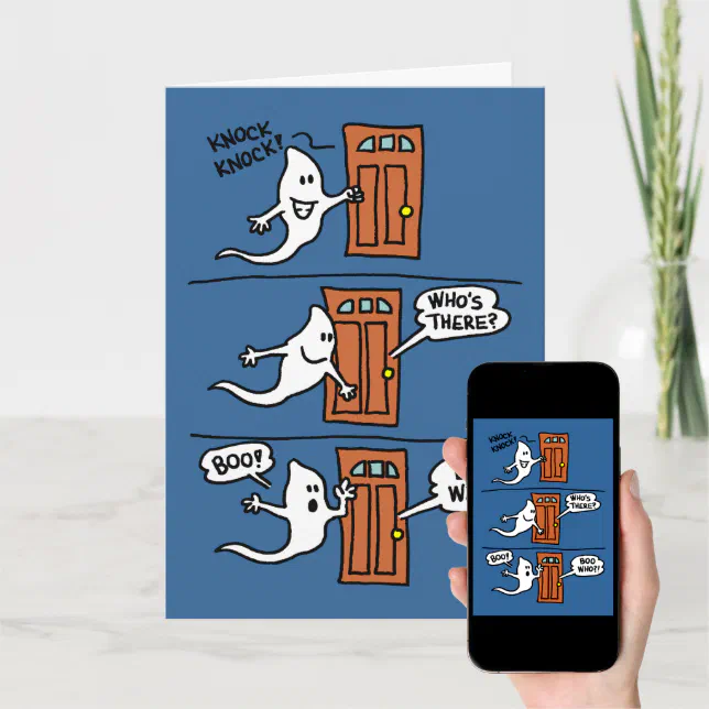 Knock Knock Halloween Cartoon Ghost Kids Greeting Card | Zazzle