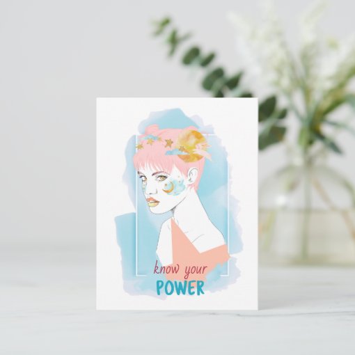 Know your power motivational quote girl face postcard | Zazzle