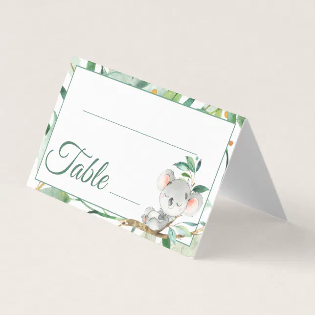 Koala and Leaves Baby Shower Birthday Table Number | Zazzle