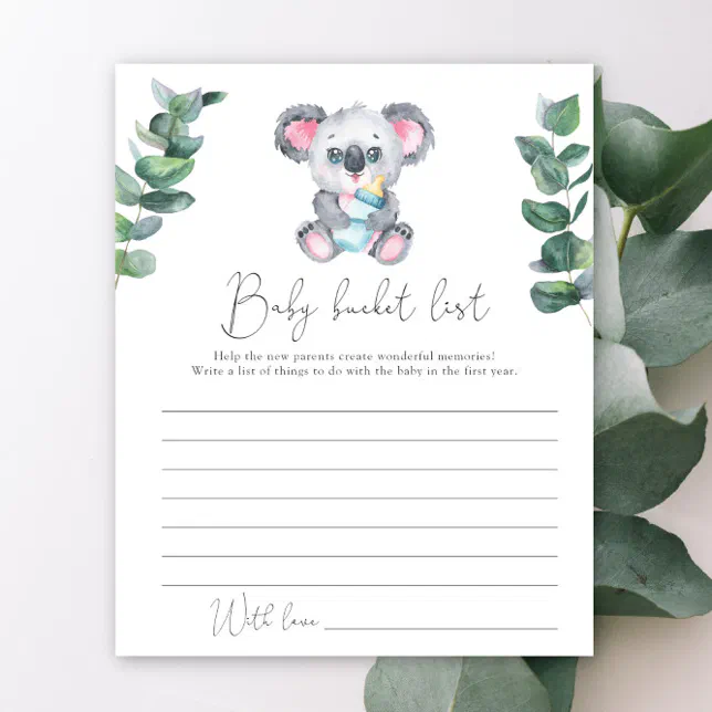 Koala baby shower - Baby bucket list | Zazzle