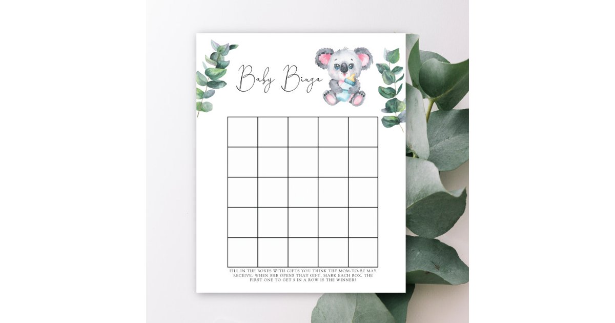 Koala Bear Baby shower bingo game | Zazzle