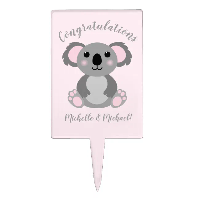 Koala Bear Baby Shower Pink Girl Cake Topper | Zazzle