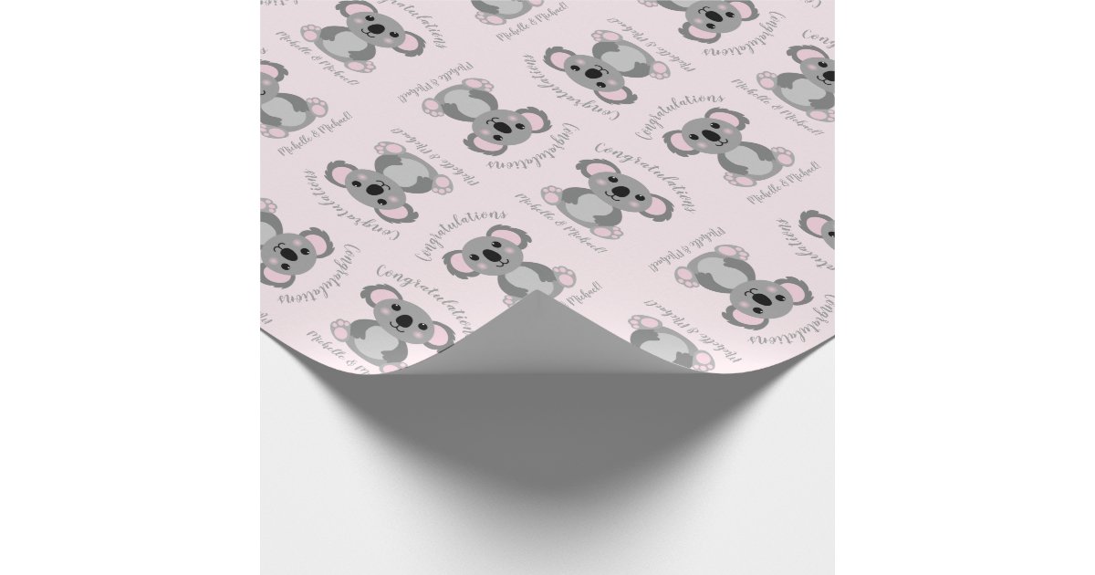 Koala Bear Baby Shower Pink Girl Wrapping Paper | Zazzle