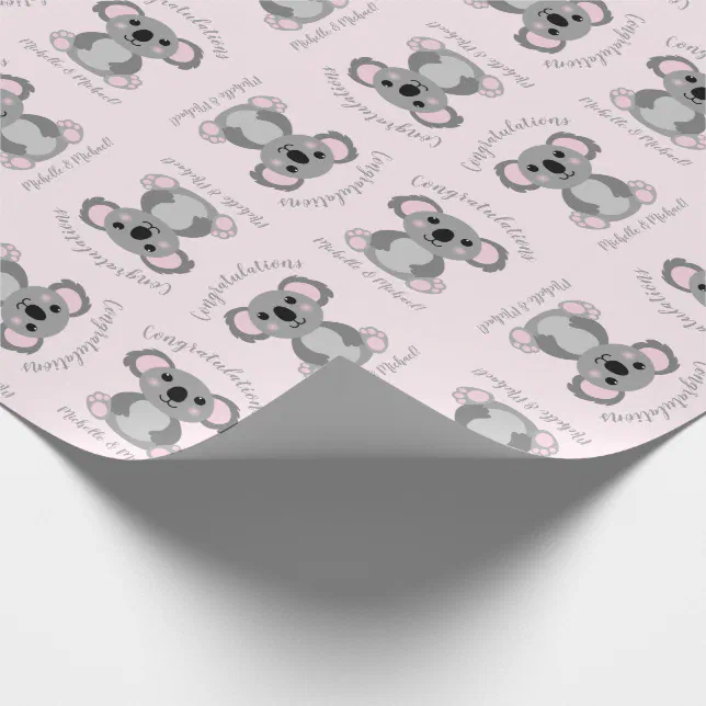 Koala Bear Baby Shower Pink Girl Wrapping Paper | Zazzle