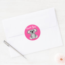 Koala Bear Cute Kid Birthday Party Thank You Classic Round Sticker | Zazzle