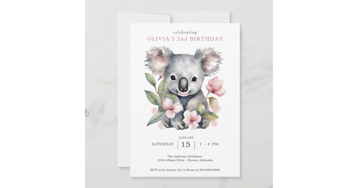 Koala Bear FIrst Birthday Invitation | Zazzle