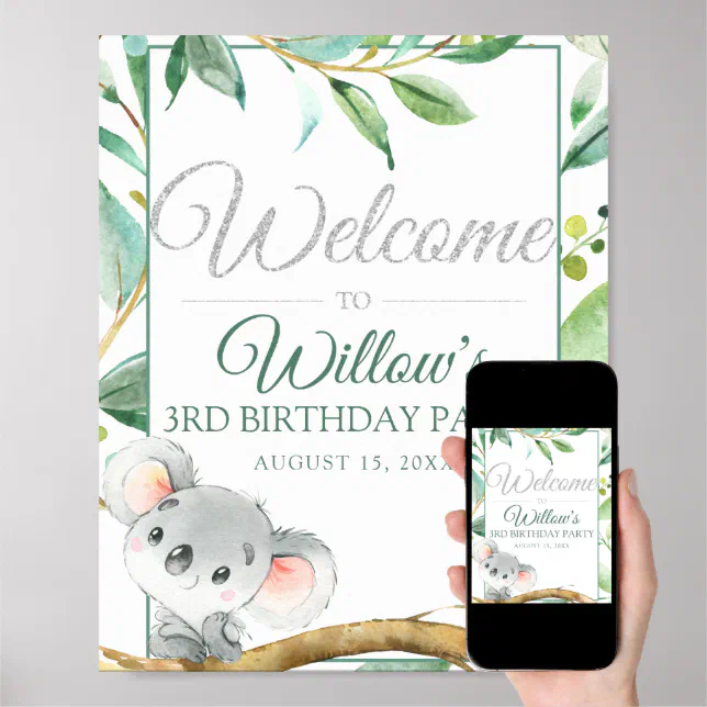 Koala Custom Birthday Party Welcome Poster | Zazzle