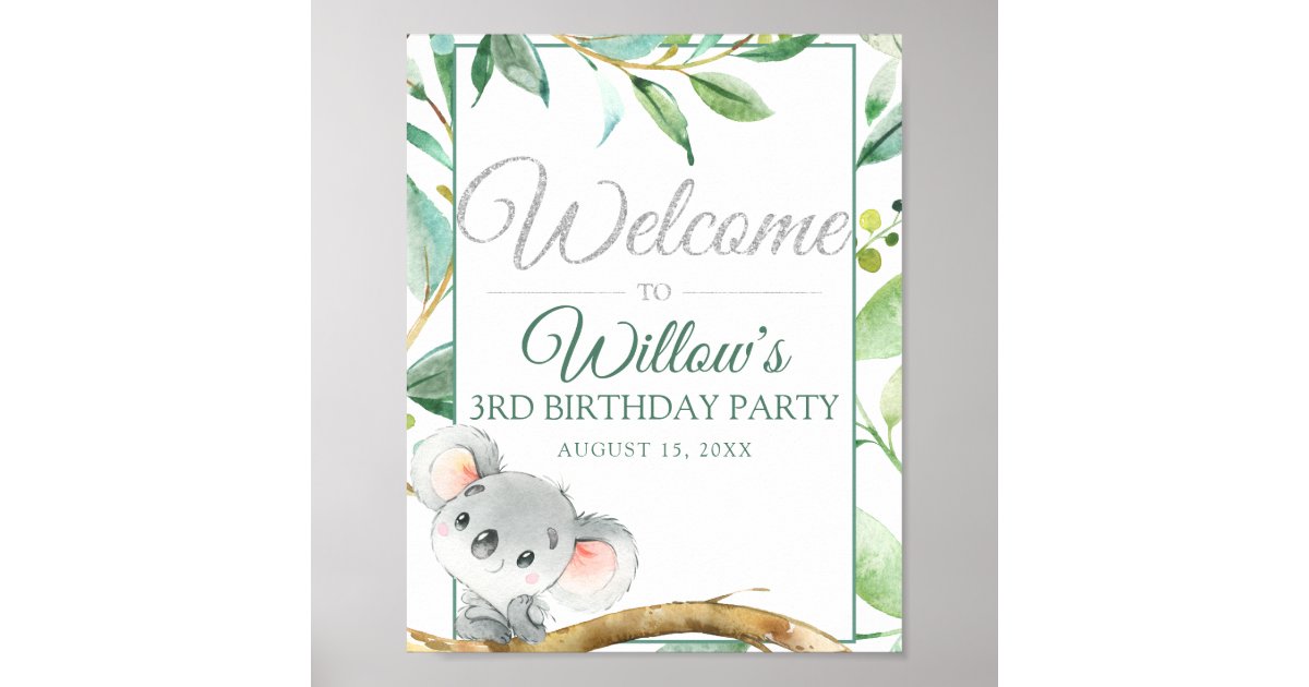Koala Custom Birthday Party Welcome Poster | Zazzle