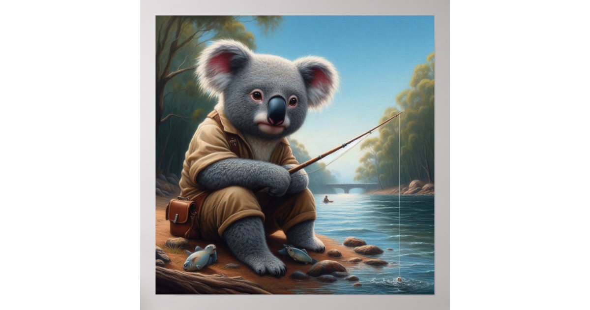 Koala Fishing Poster | Zazzle