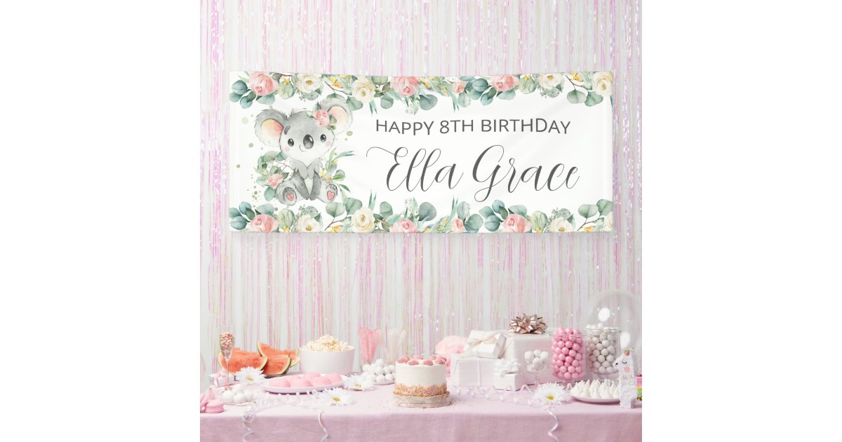 Koala Floral Eucalyptus Greenery Welcome Backdrop Banner | Zazzle