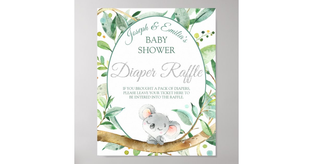 Koala Gender Neutral Baby Shower Diaper Raffle Poster | Zazzle