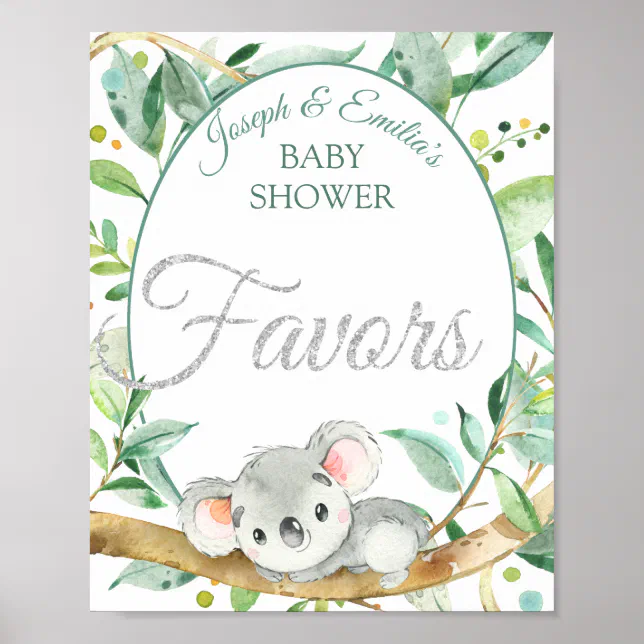 Koala Gender Neutral Baby Shower Favors Poster | Zazzle