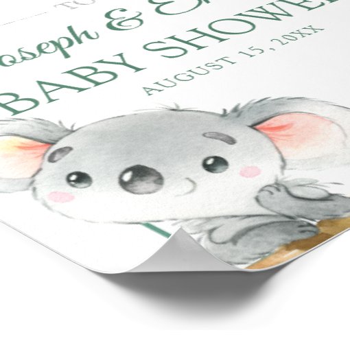 Koala Gender Neutral Baby Shower Welcome Poster | Zazzle