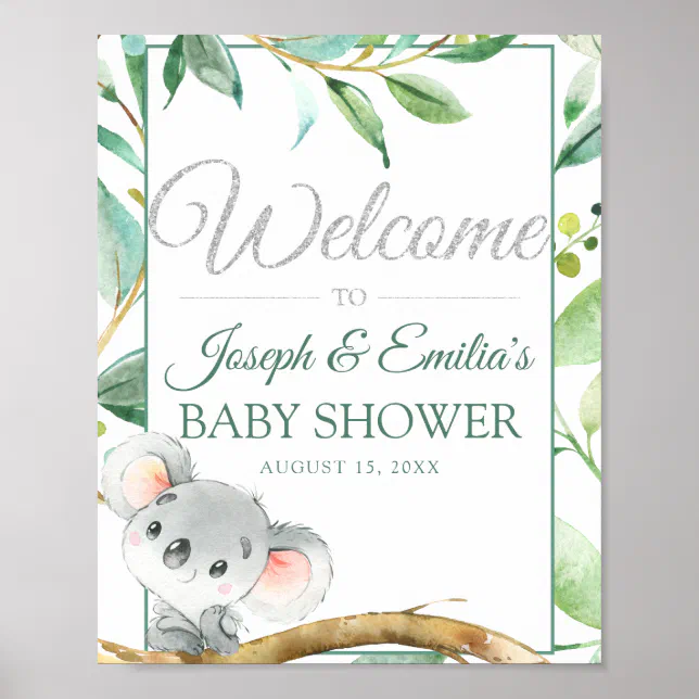 Koala Gender Neutral Baby Shower Welcome Poster | Zazzle