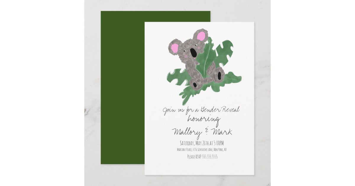 Koala Hand Drawn Gender Reveal Invitation | Zazzle