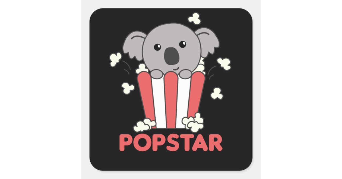 Koala Popcorn Pop Star Poppin Funny Koalas Square Sticker | Zazzle