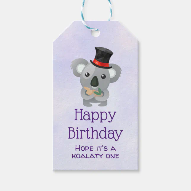 Koalaty Birthday Pun Cute Koala in Top Hat Gift Tags | Zazzle
