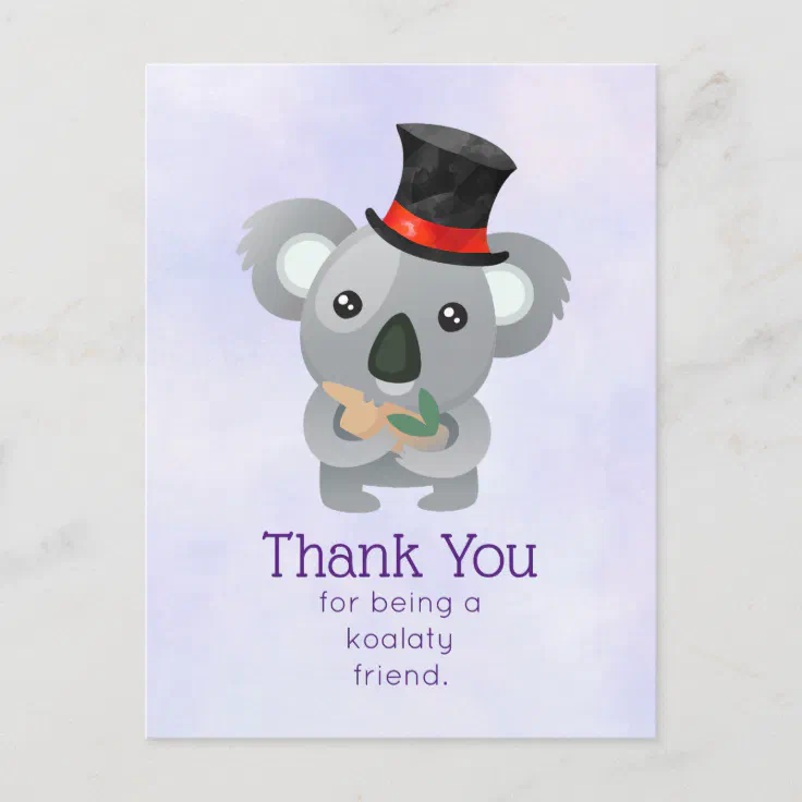 Koalaty Friend Pun Cute Koala in Top Hat Postcard | Zazzle