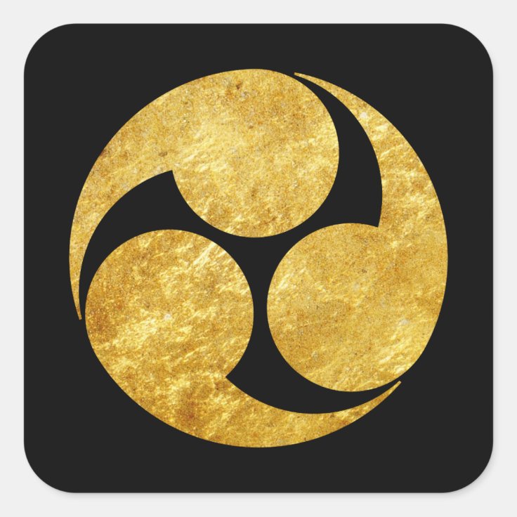 Kobayakawa Mon Japanese clan faux gold on black Square Sticker | Zazzle