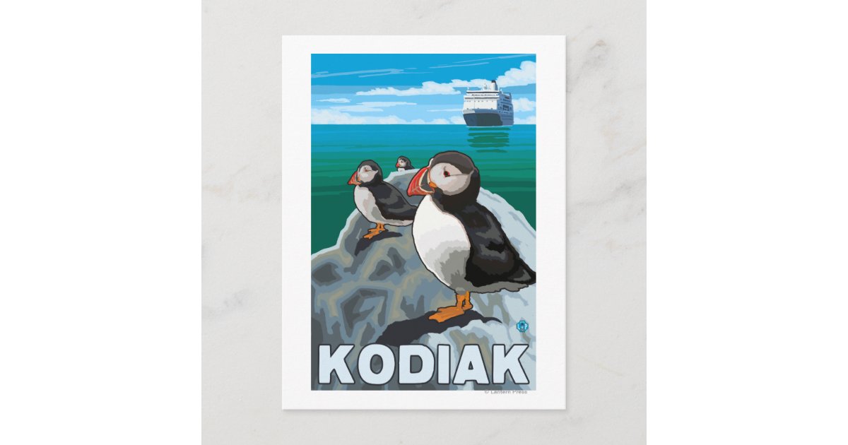 Kodiak, AlaskaPuffins and Alaskan Cruise Ship Postcard | Zazzle