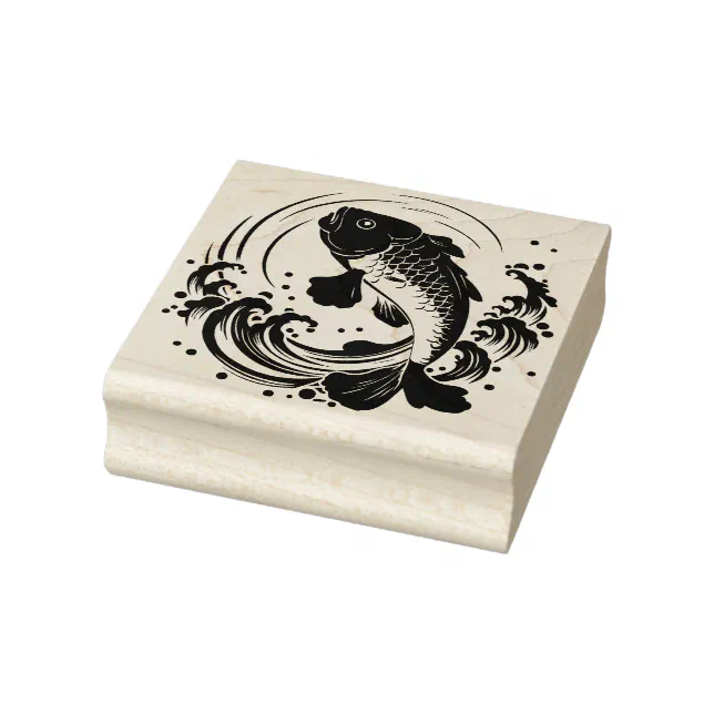 Koi fish and waves rubber stamp | Zazzle