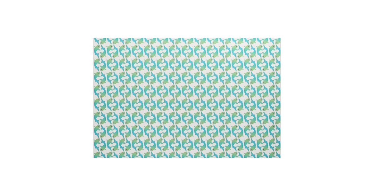 Koi Fish Blue and Green Pisces Pattern Fabric | Zazzle