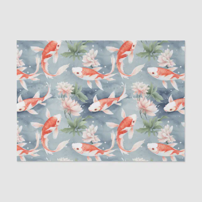 Koi Fish Floral Pond Decoupage Tissue Paper | Zazzle