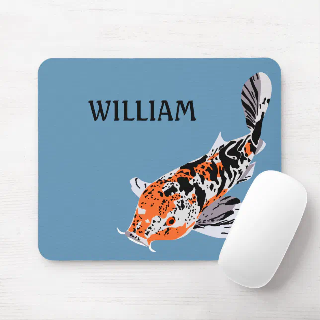 Koi Fish Illustration Orange and Blue Personalized Mouse Pad | Zazzle