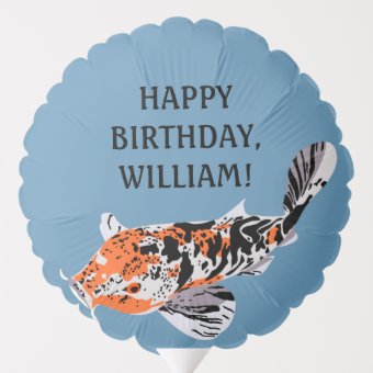 Koi Fish Illustration Orange, Blue Birthday Party Balloon | Zazzle