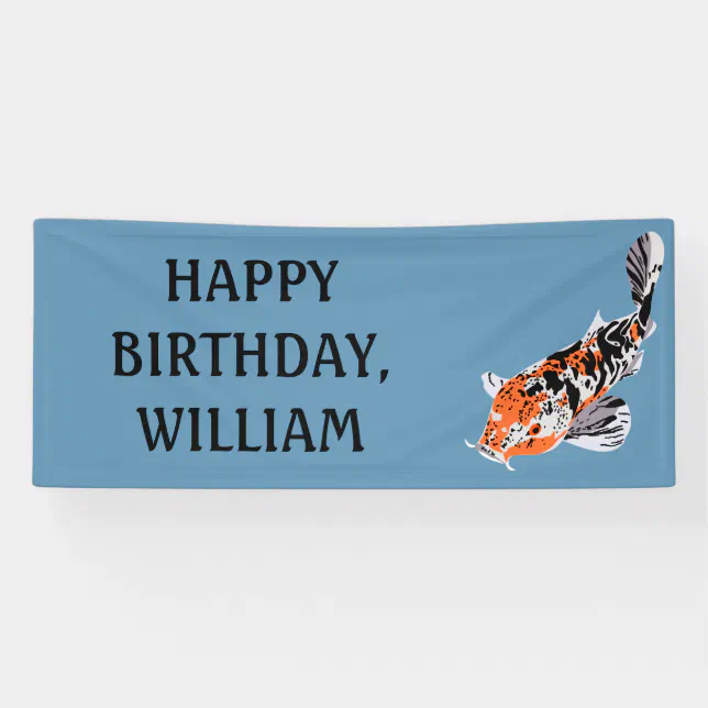 Koi Fish Illustration Orange, Blue Birthday Party Banner | Zazzle