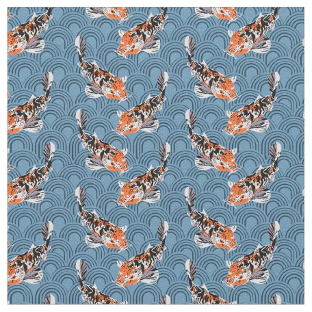 Blue and white Koi fish Fabric | Zazzle
