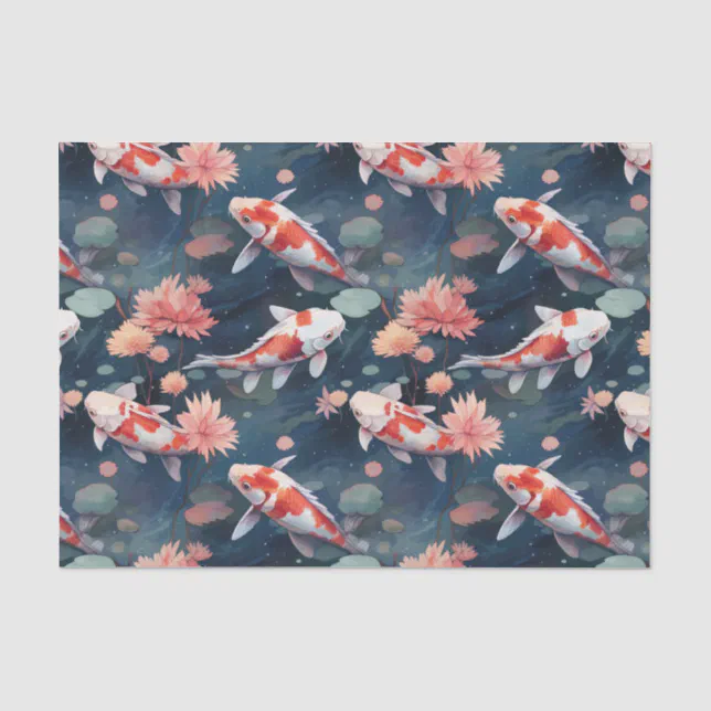 Koi Fish Pond Flowers Decoupage Tissue Paper | Zazzle