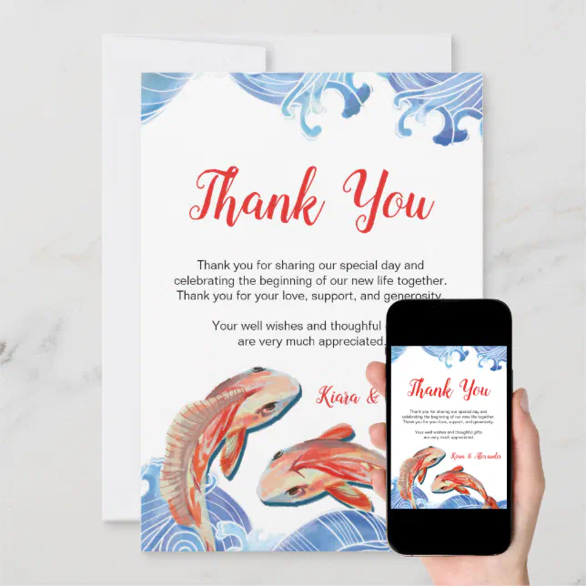 KOI FISH THANK YOU CARD | Zazzle
