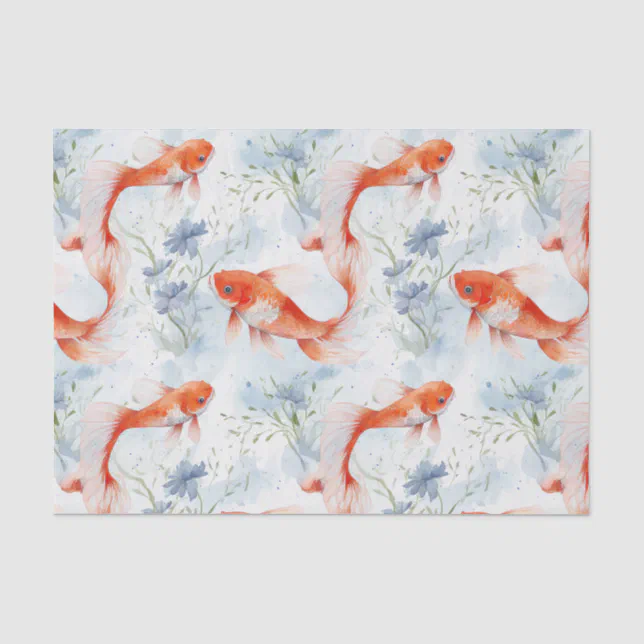 Koi Fish White Winter Pond Decoupage Tissue Paper | Zazzle